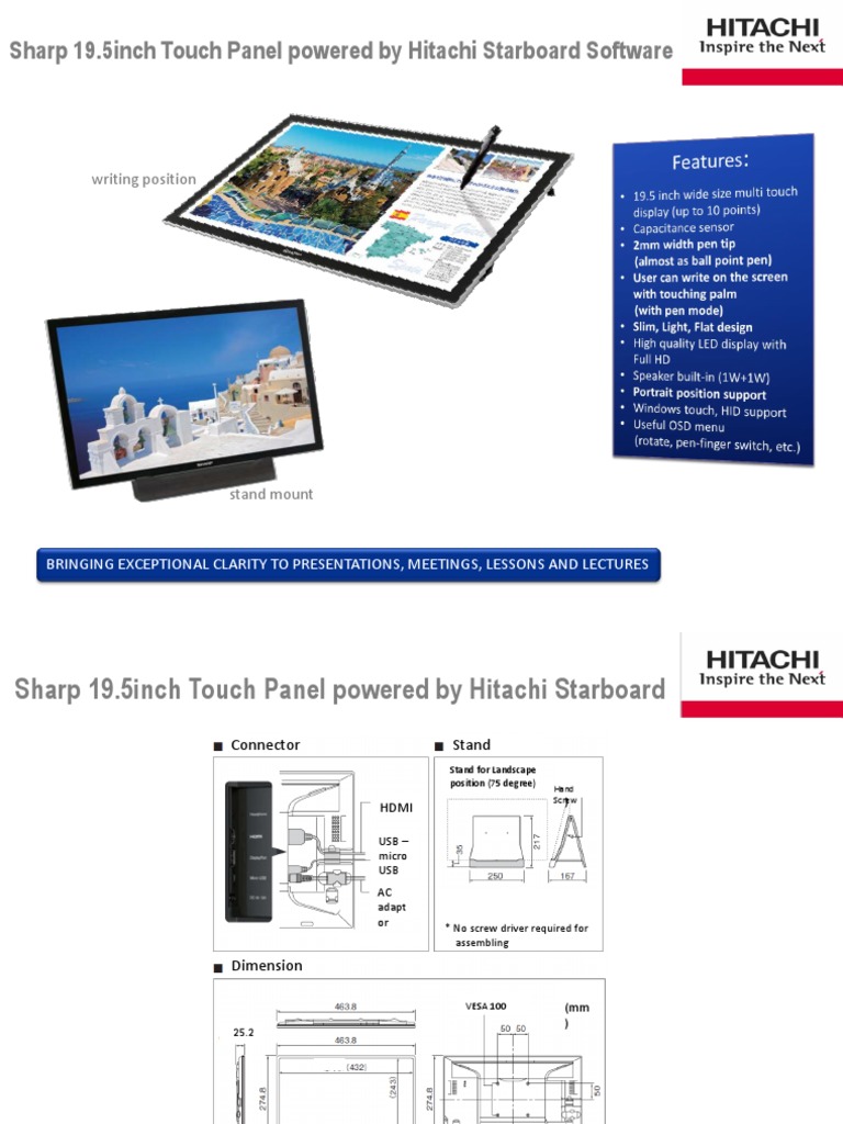 Sharp 19.5" Touch Panel Specs | PDF | Computers