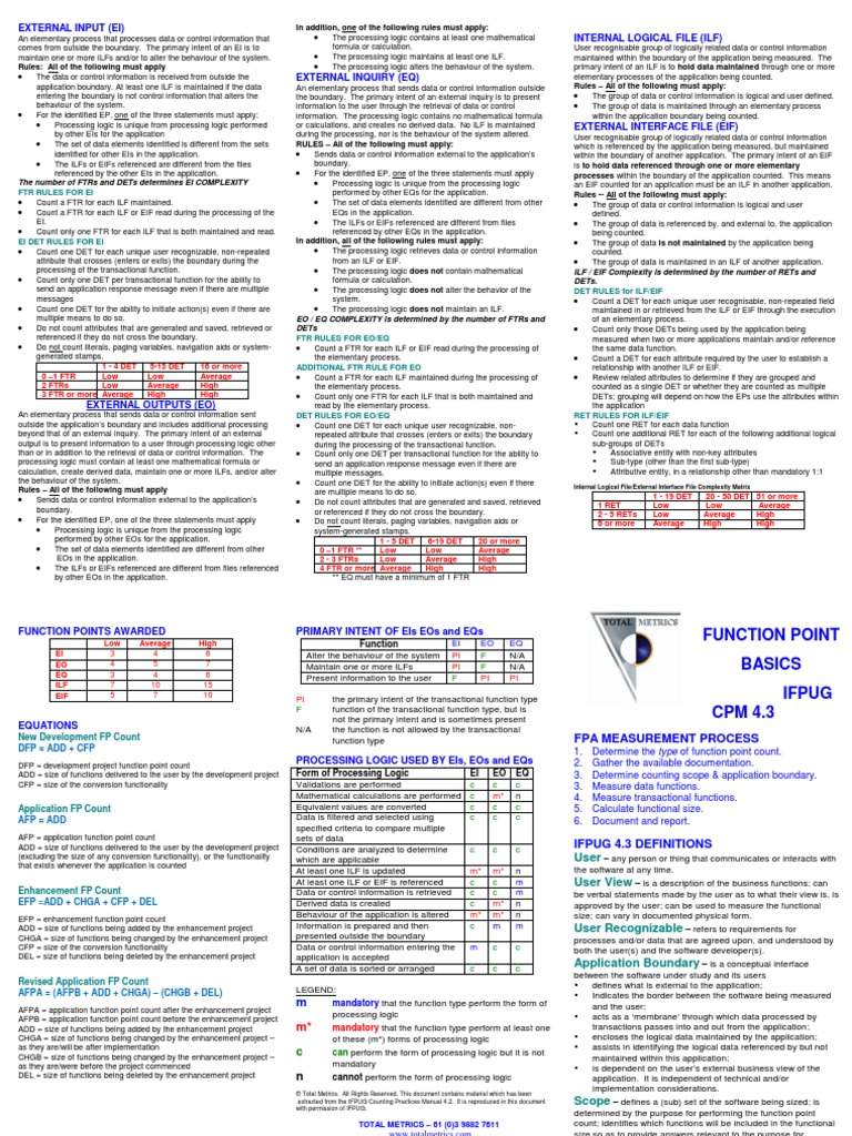 R087 Function Points Ifpug 4 3 Quick Reference Pdf Information Scope Computer Science