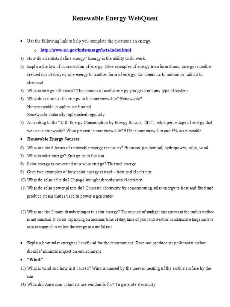 Renewable Energy Webquest | PDF | Renewable Energy | Solar Power