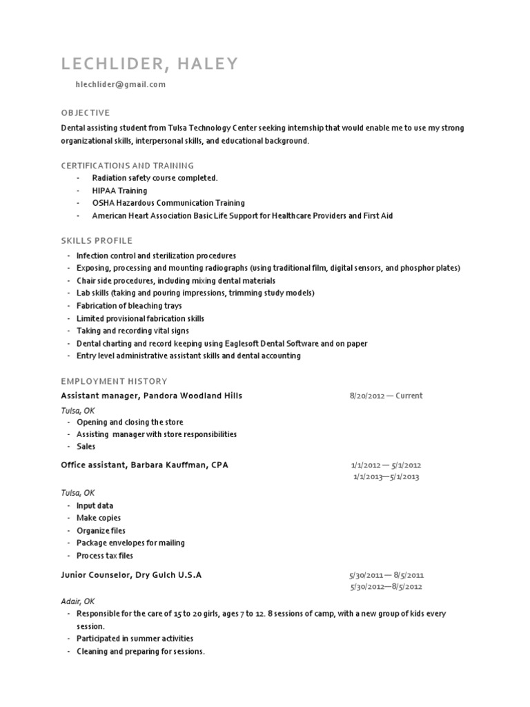 Haley Randall: Dental Assistant Resume | PDF