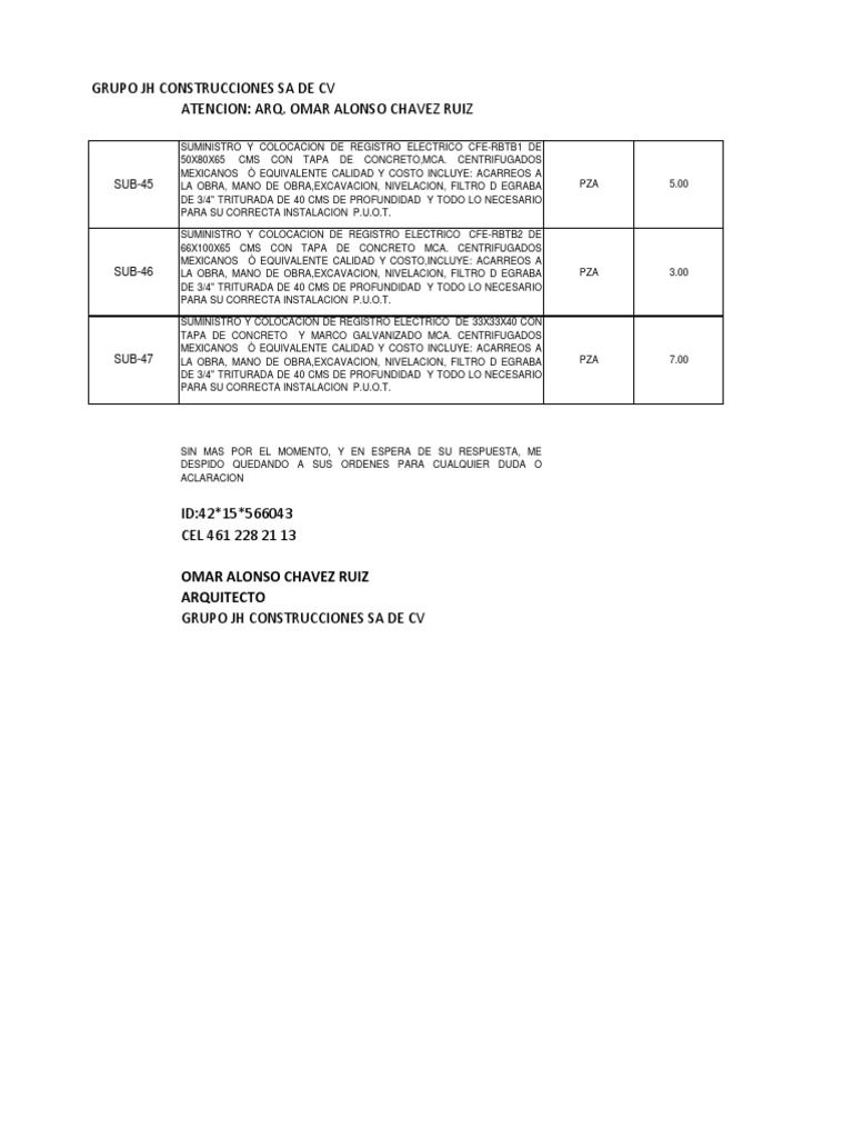 Cotizacion Cenmex | PDF