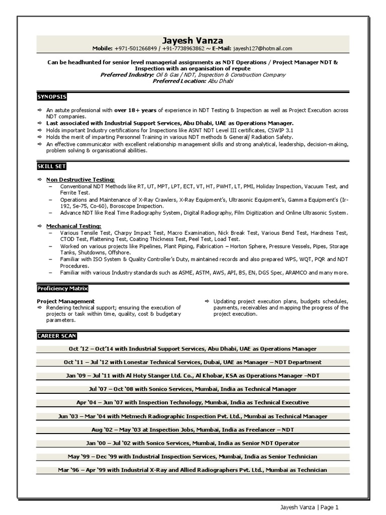 Jayesh Resume Pdf Nondestructive Testing Radiography