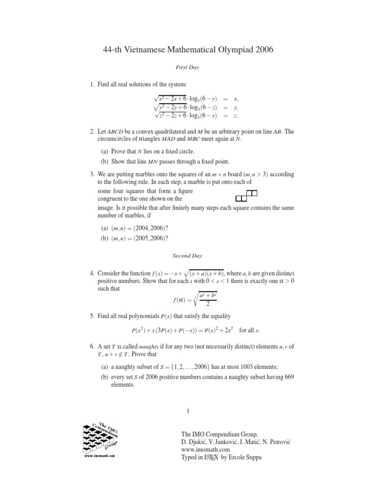 Vietnamese Math Olympiad 2006 Problems | PDF | Teaching Methods & Materials