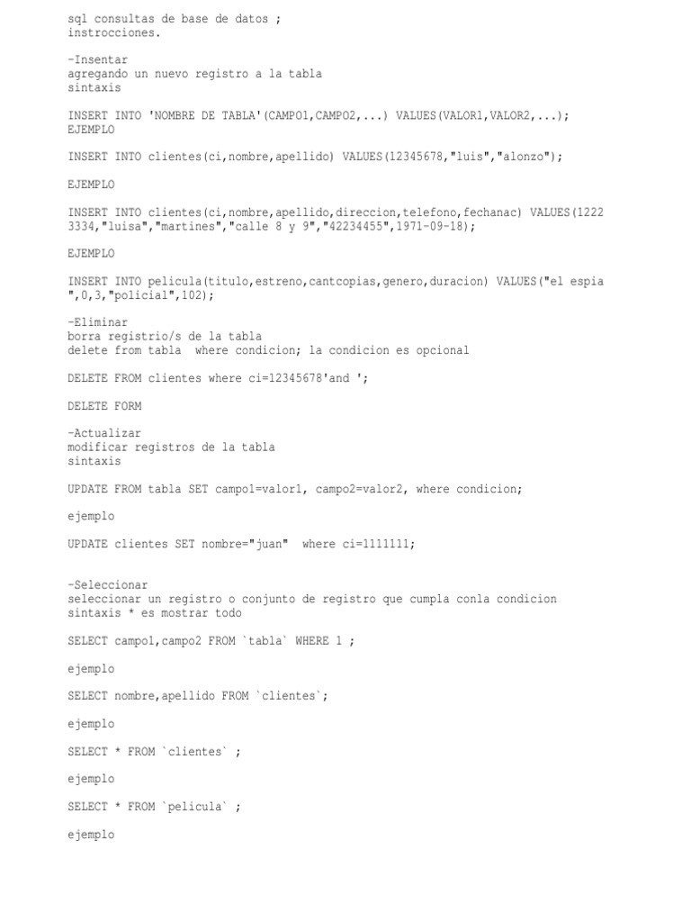 Ejemplos de Codigo SQL | PDF | SQL | Tabla (base de datos)