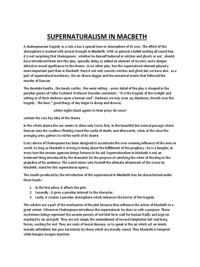 Supernaturalism in Macbeth | PDF | Macbeth | Religion And Belief