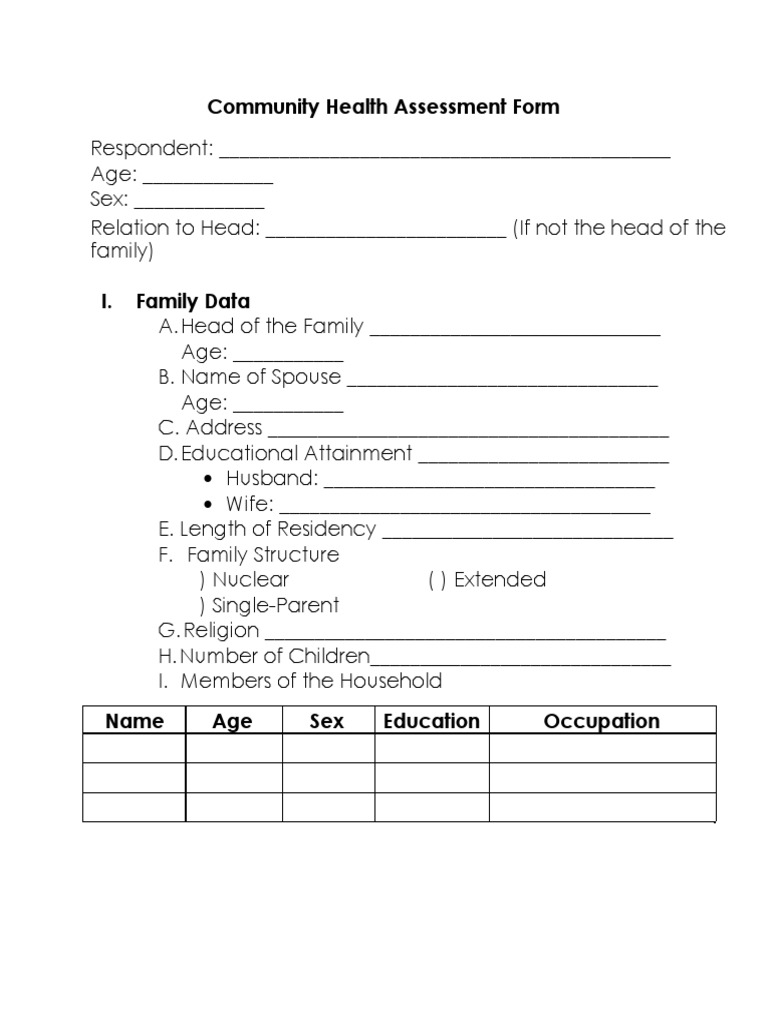 Community Health Assessment Form | Vitamin A | Nutrition