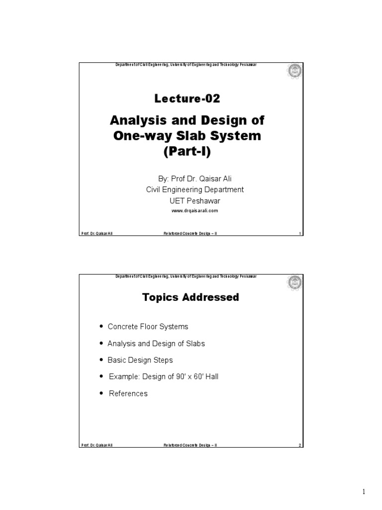 L-02 Analysis and Design of One-Way Slab System | Download Free PDF ...