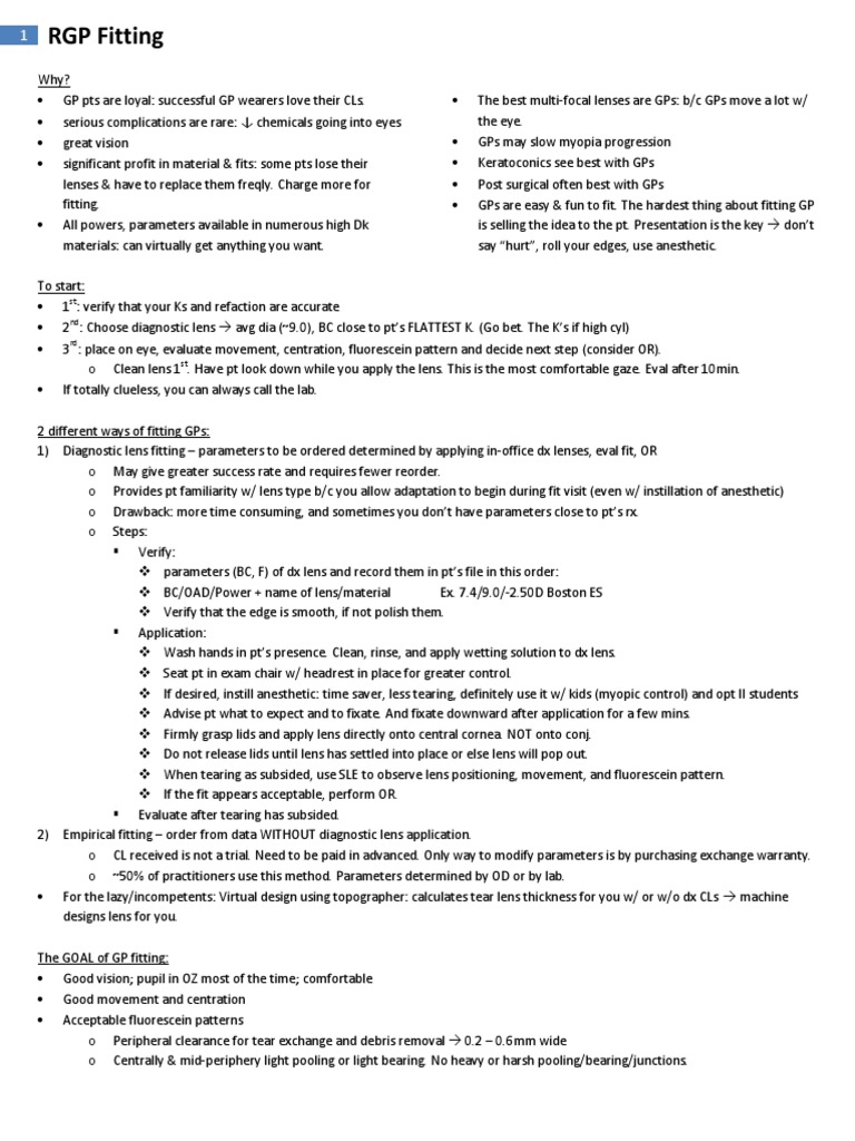 RGP Fitting Review | PDF | Cornea | Contact Lens