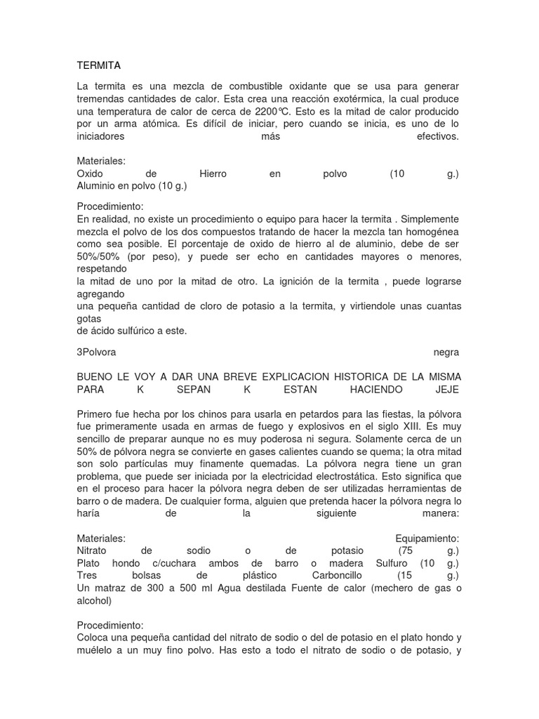 TERMITA Explosivas | PDF | Material explosivo | Nitrato