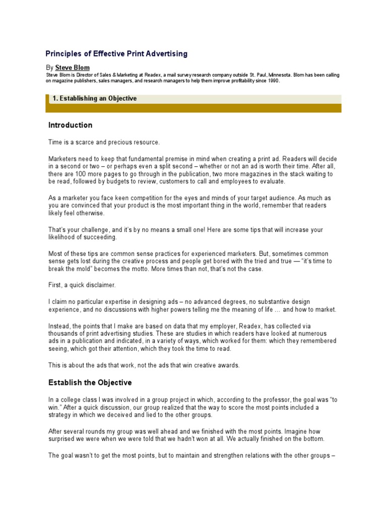 Effective Print Advertising Principles | PDF | Advertising | Graphics