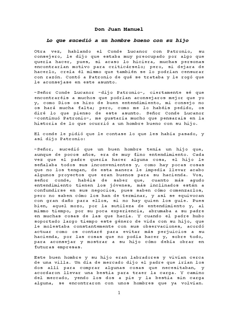 El conde Lucanor. Cuento II. Lo Que Sucedió a Un Hombre Bueno Con Su ...