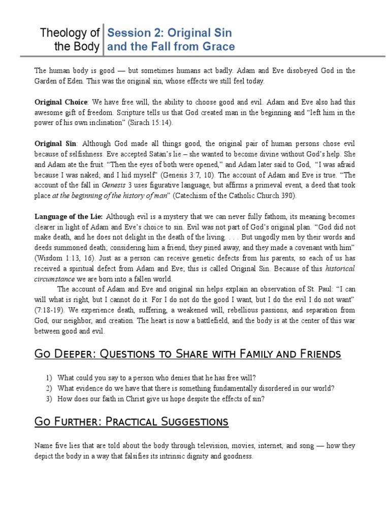 TOB 2 - Original Sin, The Fall - Handout | PDF | Adam And Eve ...