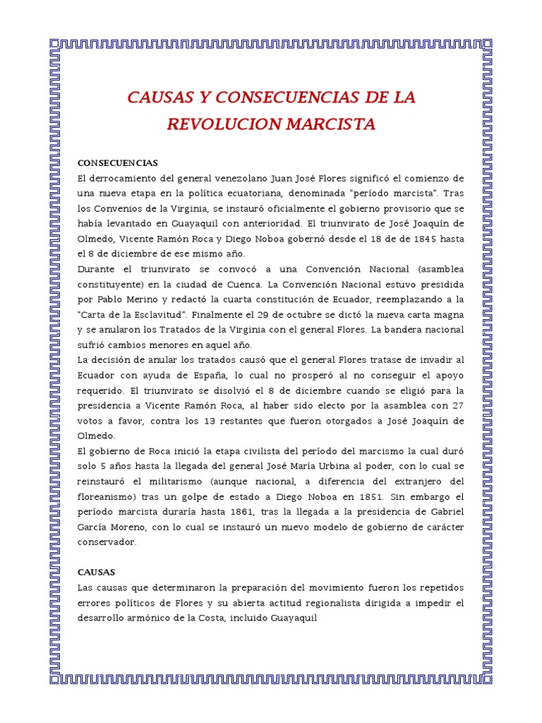 Causas y Consecuencias de La Revolucion Marcista