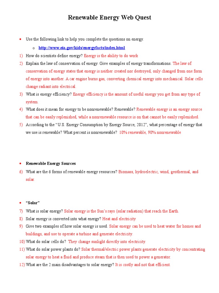 Renewable Energy Webquest | PDF | Renewable Energy | Solar Energy