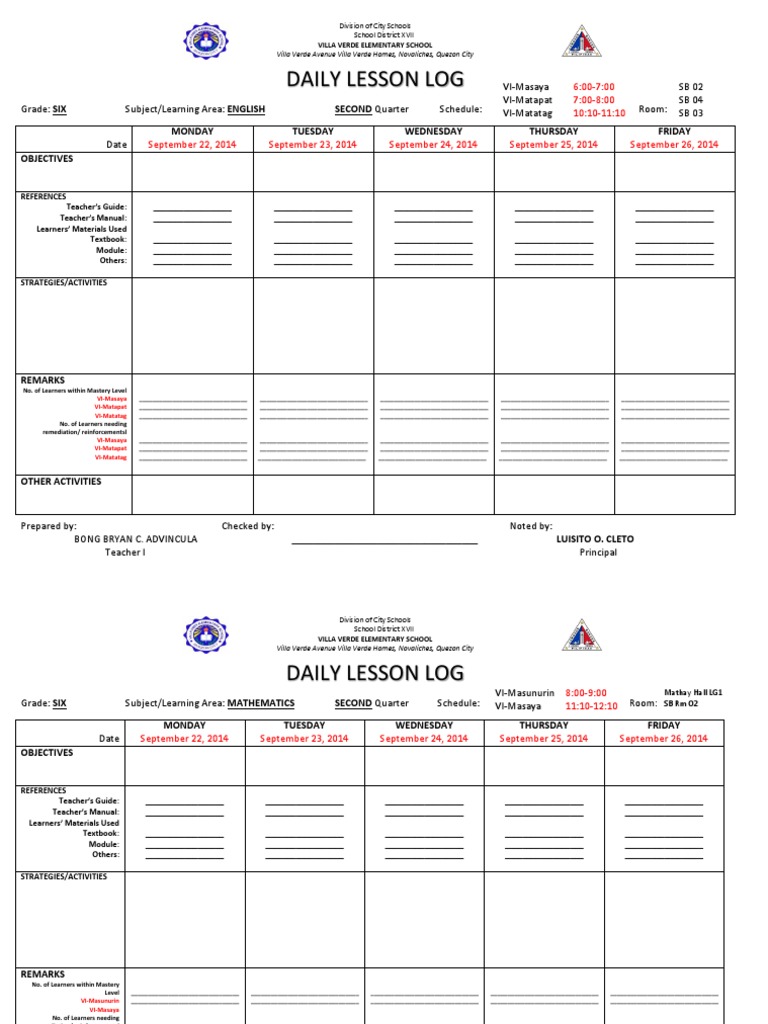 Villa Verde Elementary Daily Lesson Logs | PDF