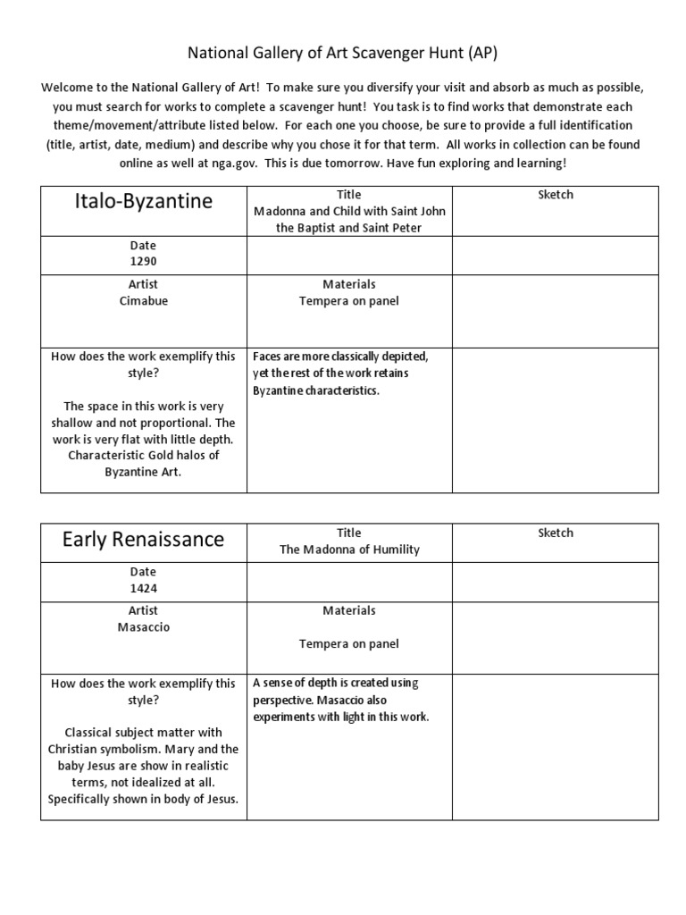 National Gallery of Art Scavenger Hunt - Google Drive | Paintings ...