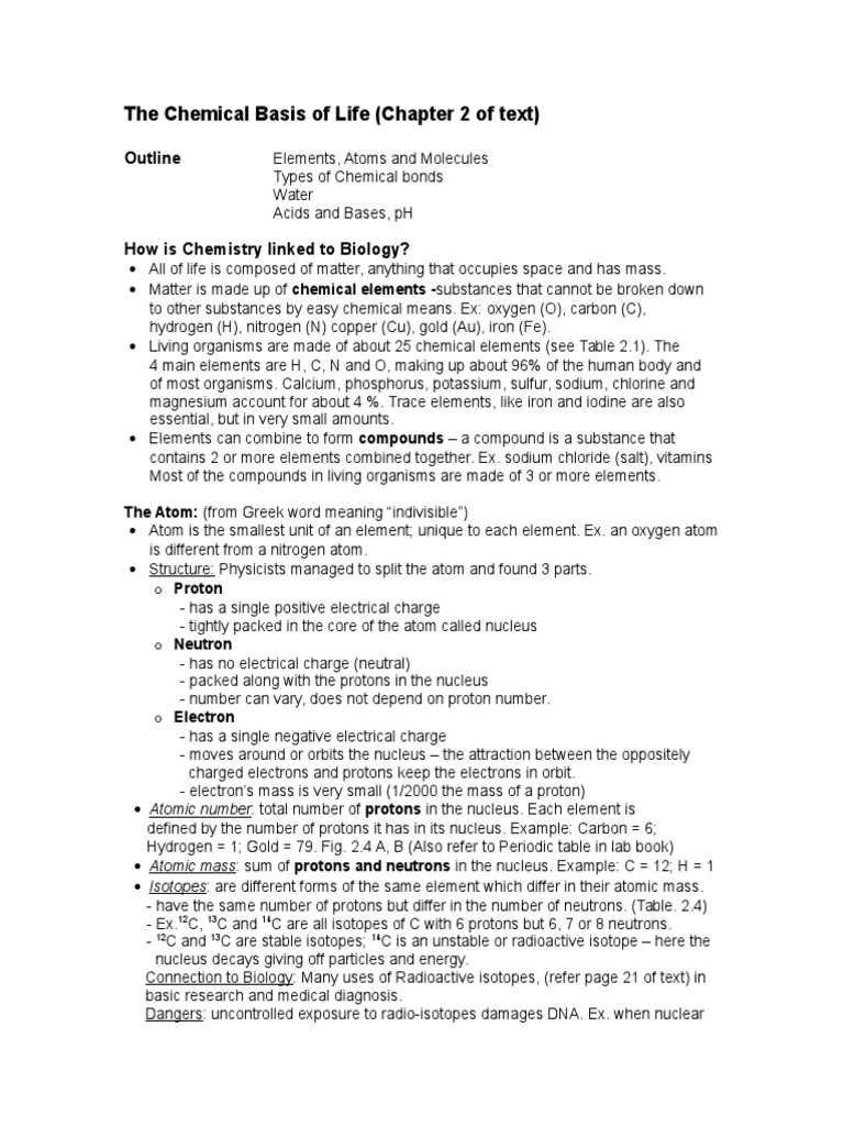 Chemical Basis of Life Overview | PDF | Ph | Atomic Nucleus