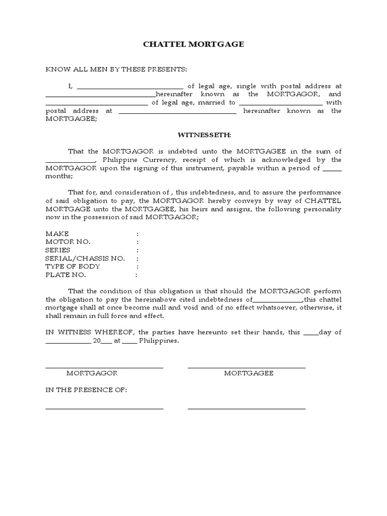 Chattel Mortgage Sample | PDF