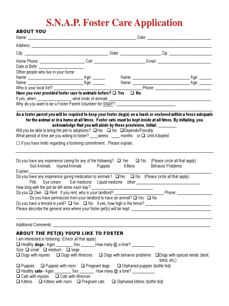 Foster Application | PDF | Pet | Foster Care