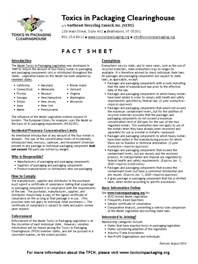 TPCH Fact Sheet | PDF | Packaging And Labeling | Recycling