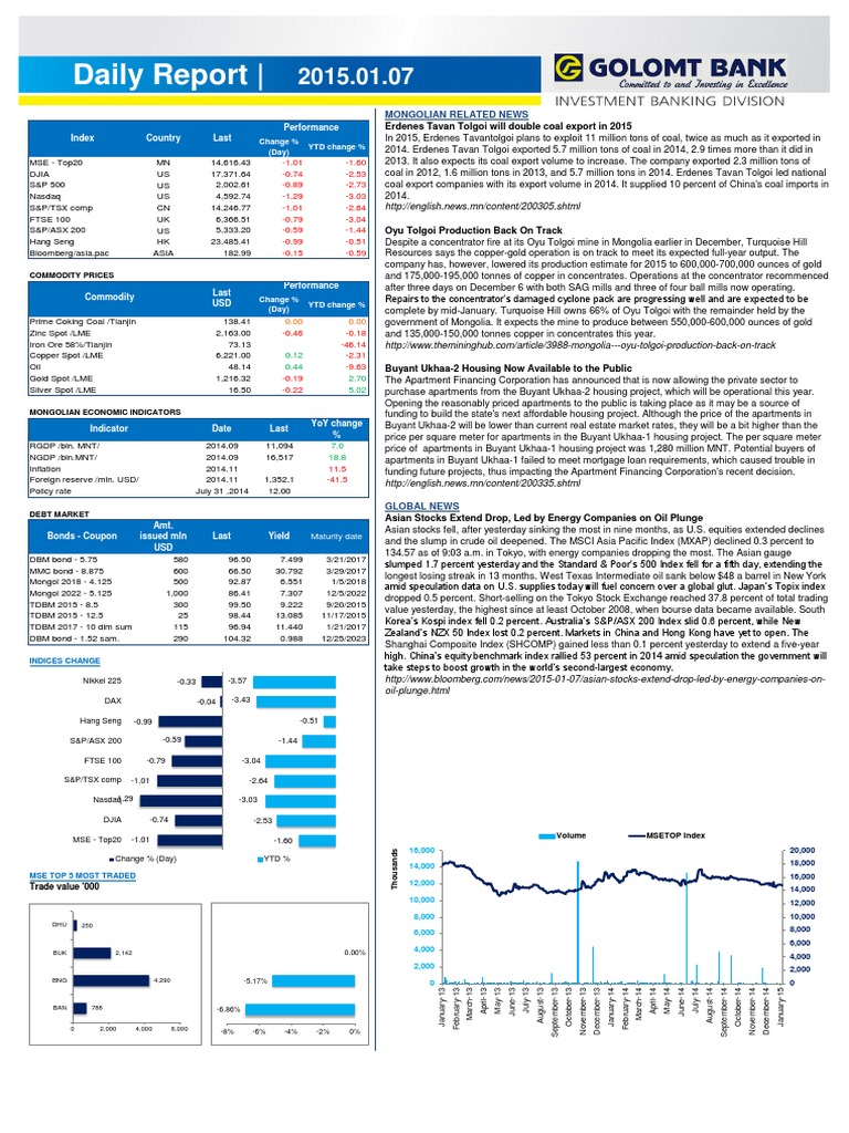 Daily Report 20150107 | PDF | Financial Markets | Investing