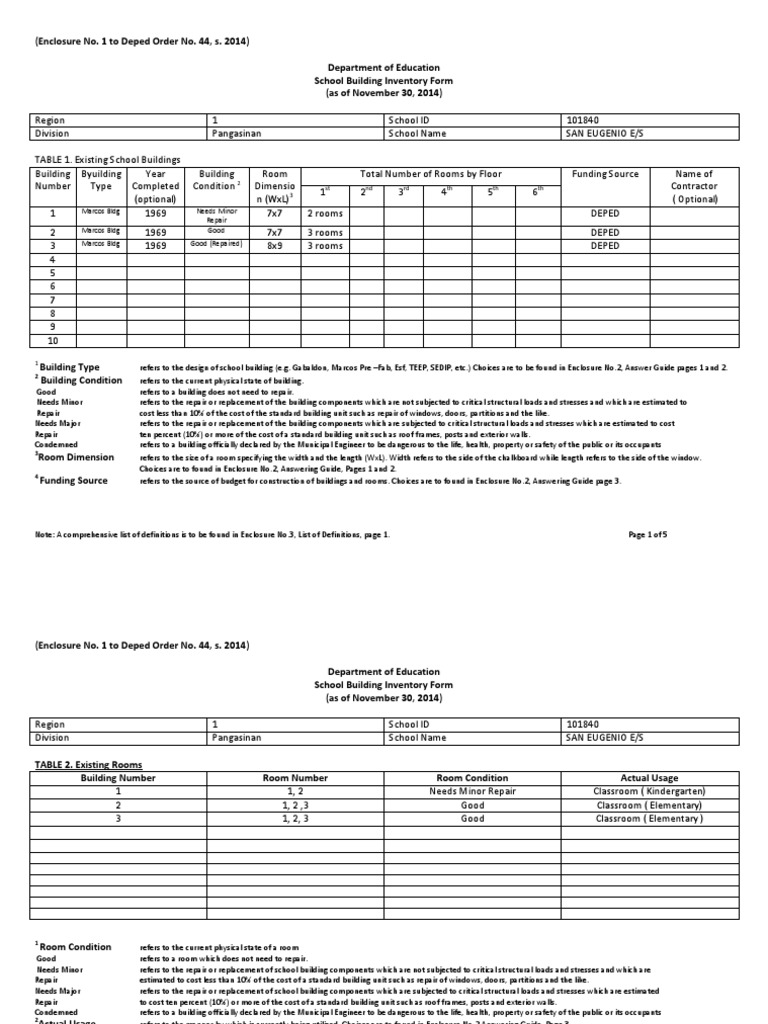 School Building Inventory Form | Chair | Wall | Free 30-day Trial | Scribd