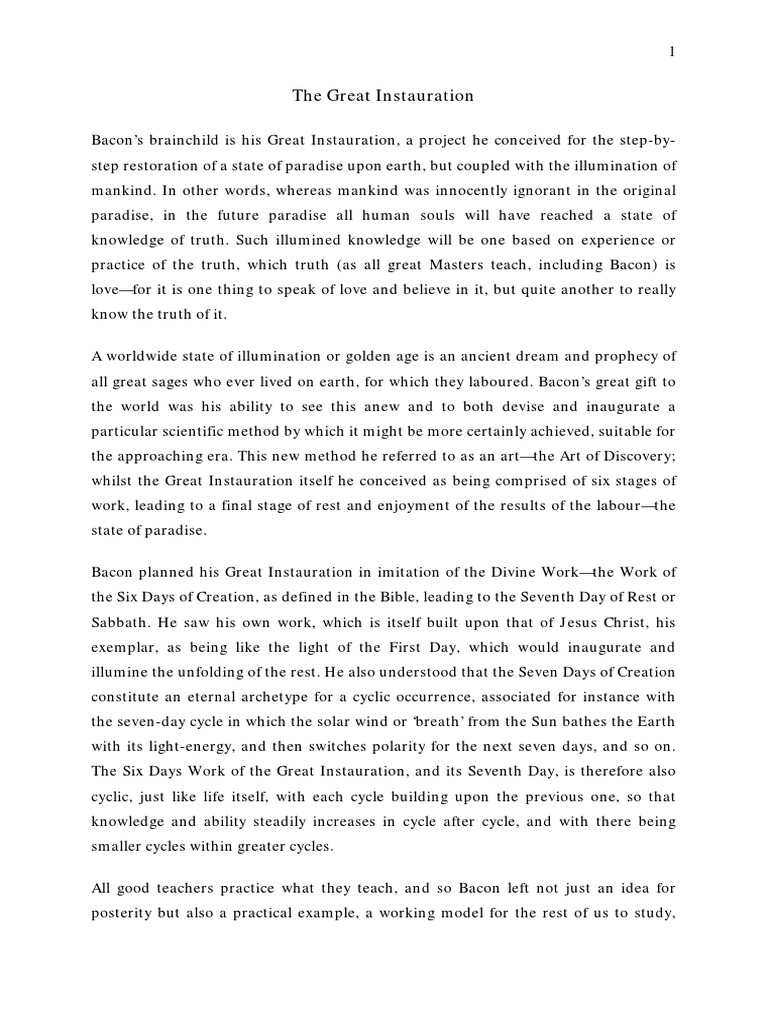The Great Instauration PDF | PDF | Wisdom | Francis Bacon