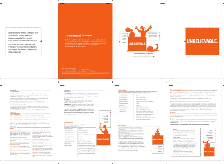 Apollo Munich Optima Restore Brochure | PDF | Insurance | Service ...