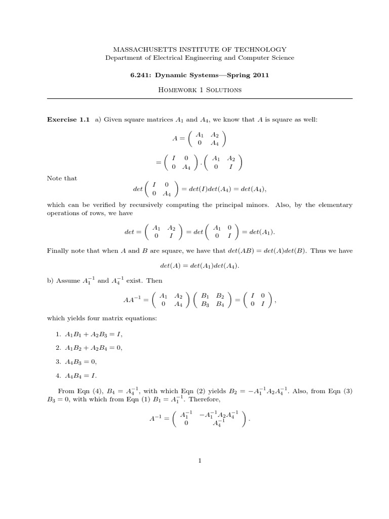 MIT System Theory Solutions | PDF | Eigenvalues And Eigenvectors | Matrix (Mathematics)