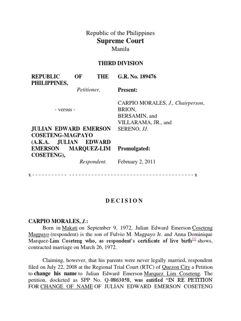 Republic of The Philippines vs. Coseteng | PDF | Legitimacy (Family Law ...