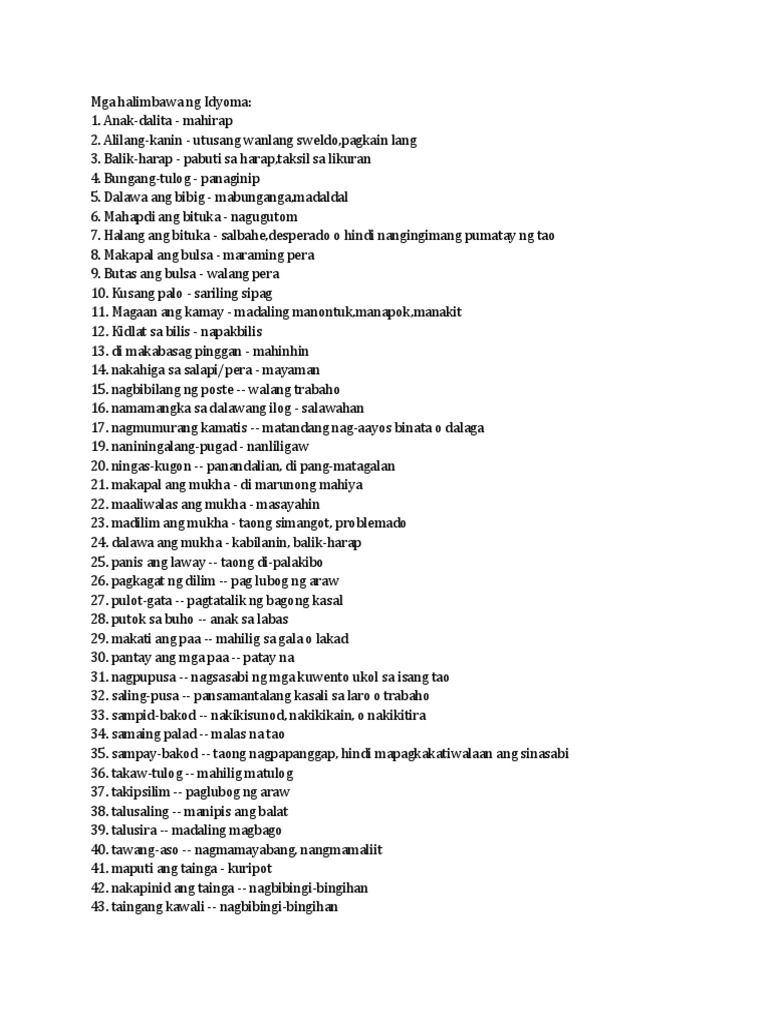 Mga Halimbawa NG Idyoma Pati Denotasyon | PDF