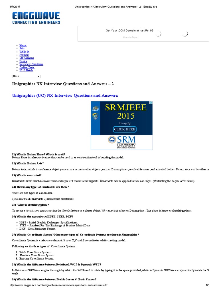 Unigraphics NX Interview Questions and Answers | PDF | Curve | Bangalore