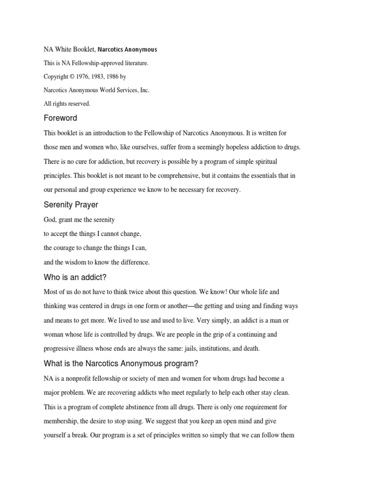 NA White Booklet | PDF | Mental Health | Behavioural Sciences