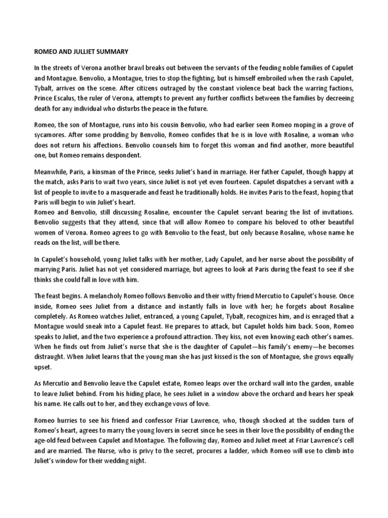 Romeo and Julliet Summary | PDF | Characters In Romeo And Juliet | Juliet