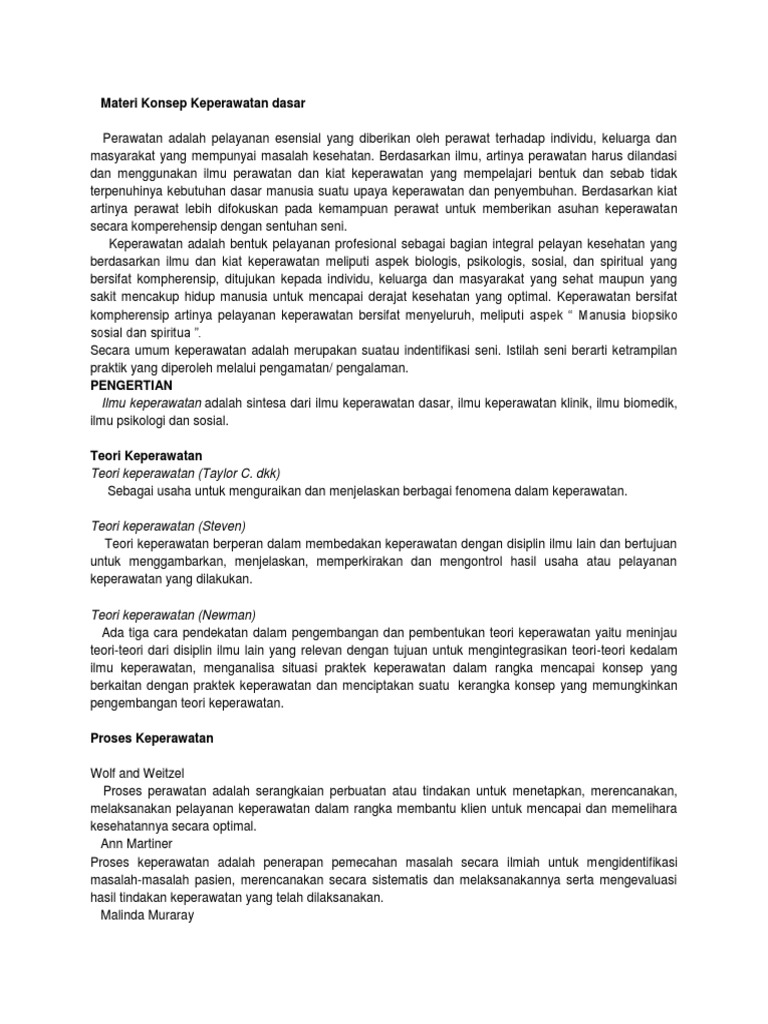 Materi Konsep Keperawatan Dasar | PDF | Karier & Perkembangan | Pengembangan Diri