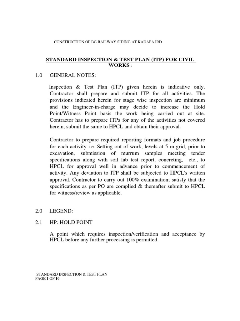 8) Qap Itp For Gen Civil & RCC (10 Pages) | PDF | Specification ...
