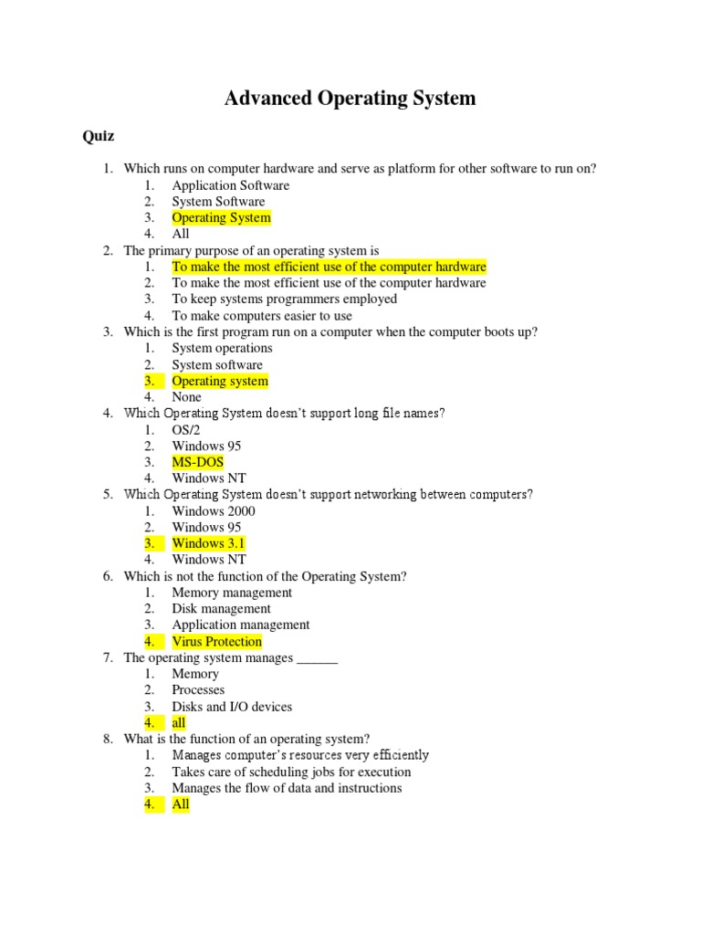 Answers For Quiz-1 | PDF | Operating System | Computer Data Storage