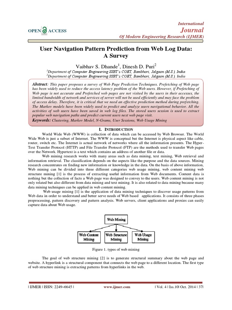 User Navigation Pattern Prediction From Web Log Data: A Survey | PDF | World Wide Web | Internet ...