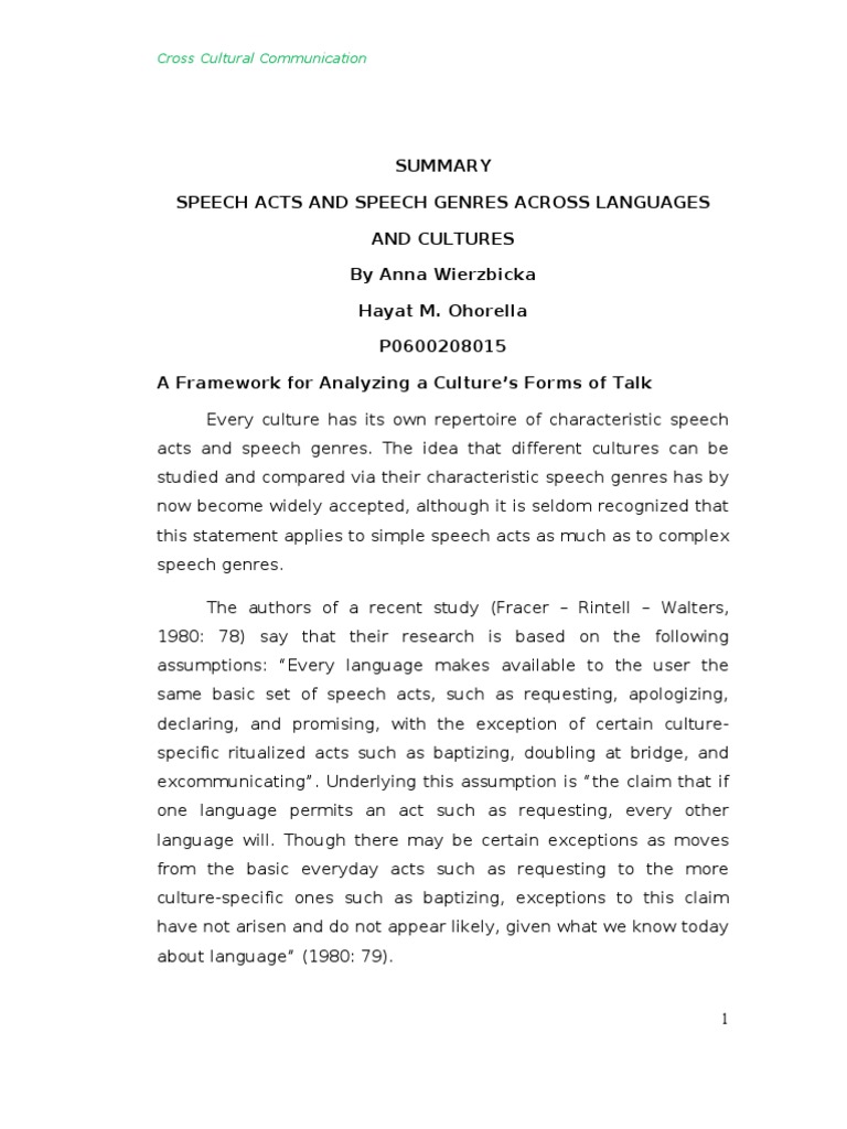 Speech Act and Speech Genres Across Languages and Cultures | PDF ...