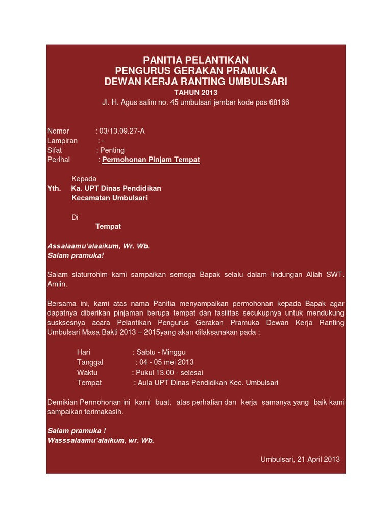 Contoh Surat Pinjam Tempat | PDF