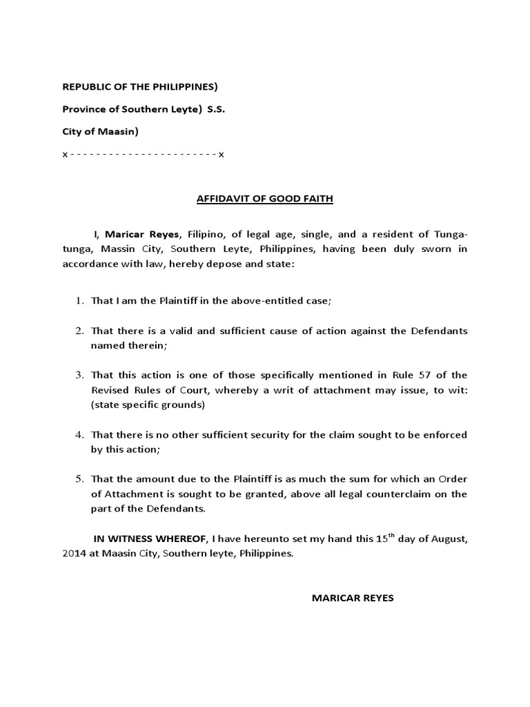 Affidavit of Merit For Attachment | PDF