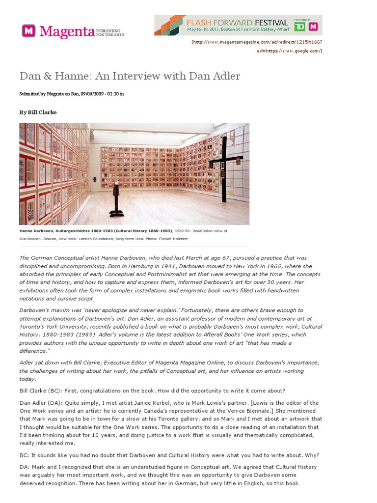 Hanne Darboven (An Interview With Dan Adler) Magenta Magazine (2009) | PDF | Installation Art ...