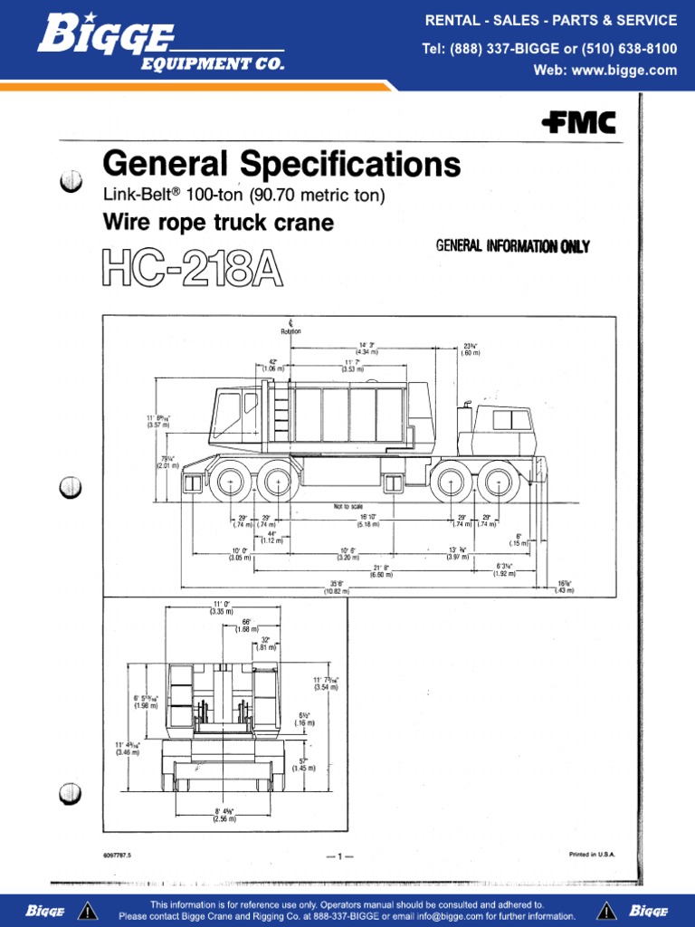 Link Belt HC218A Specifications | PDF