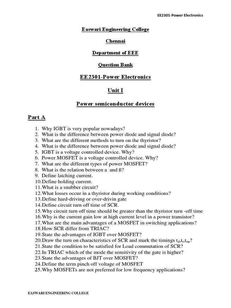 Third Year Question Bank POWER ELECTRONICS | PDF | Power Inverter | Rectifier