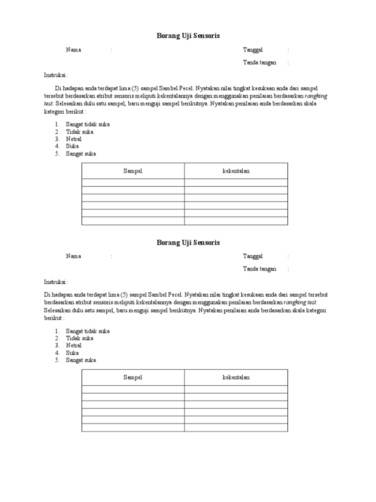 Borang Uji Sensoris | PDF