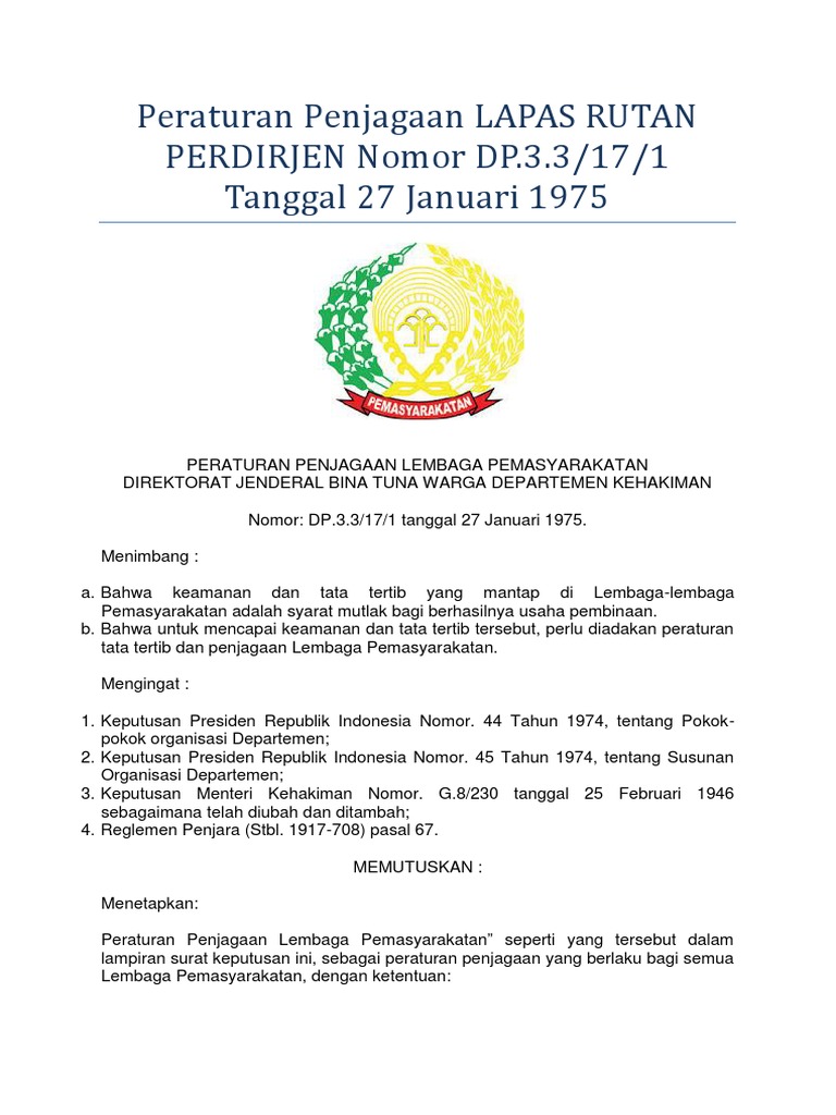 Peraturan Penjagaan Lapas Rutan (PPLP) | PDF