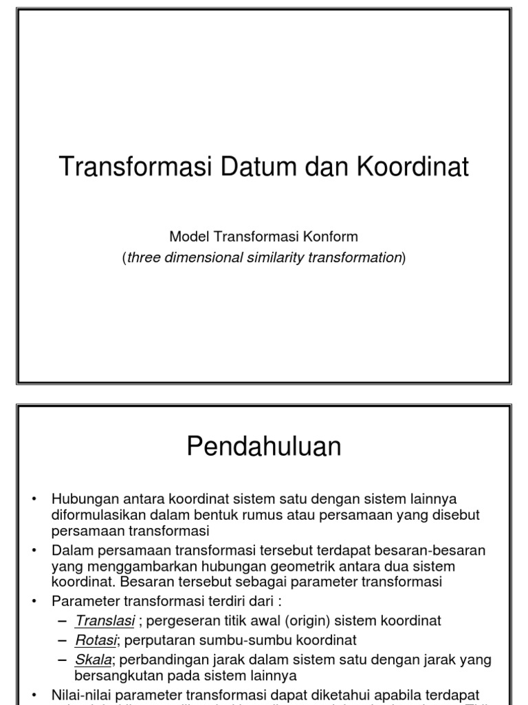 Transformasi Datum & Koordinat 3D | PDF | Metode & Bahan Ajar