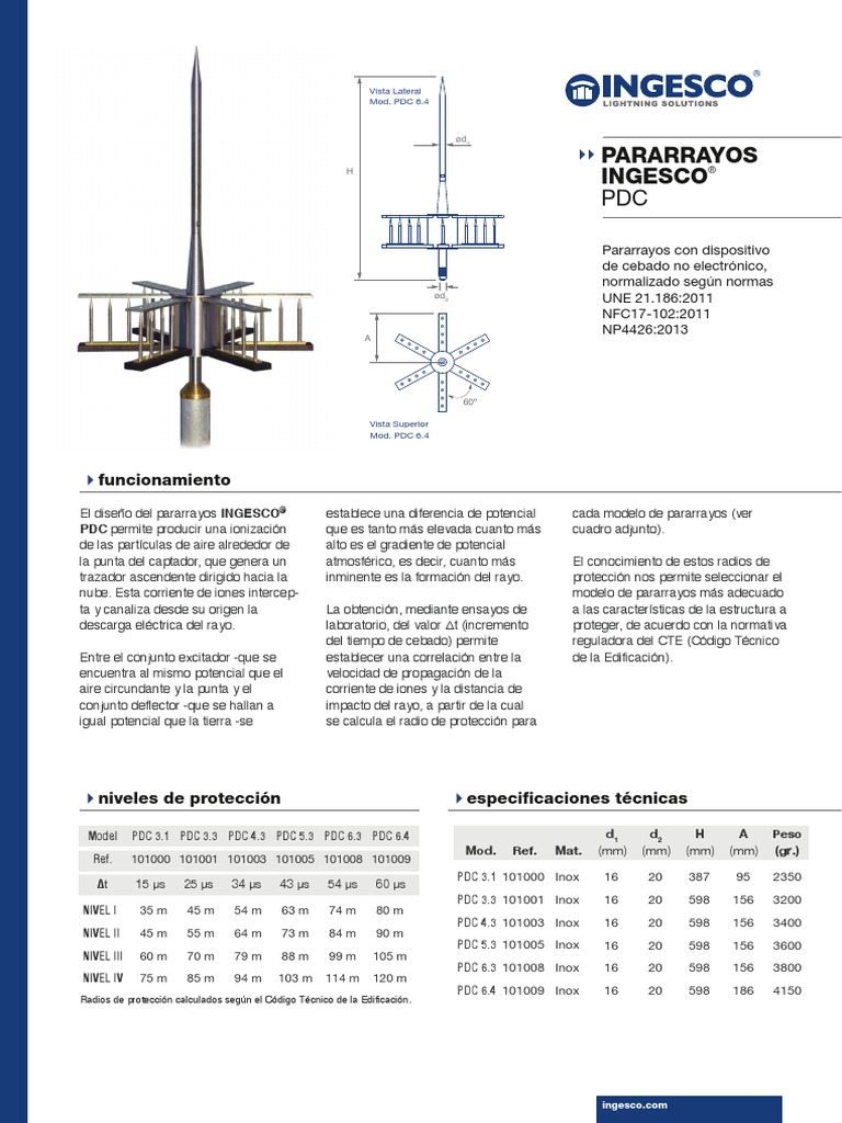 Ingesco Ficha Técnica Pararrayos | PDF | Bienes manufacturados | Fenómenos Eléctricos
