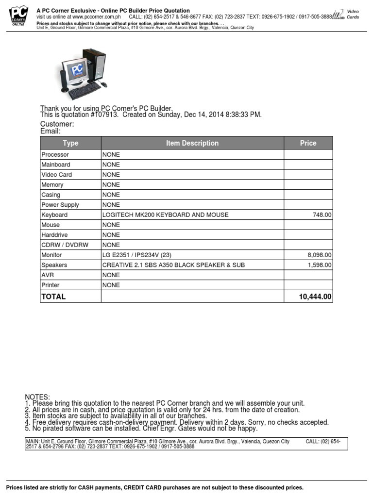 LG E2351 Monitor Quotation Details | PDF