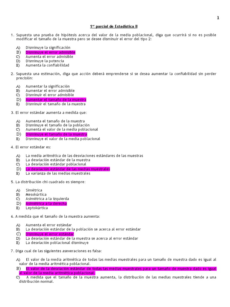 Modelos de Preguntas 1er. Parcial Q Estadistica II | PDF | Error estándar | Muestreo (Estadísticas)